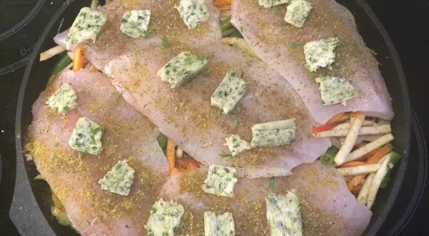 Lay out on top of fish and send in the oven