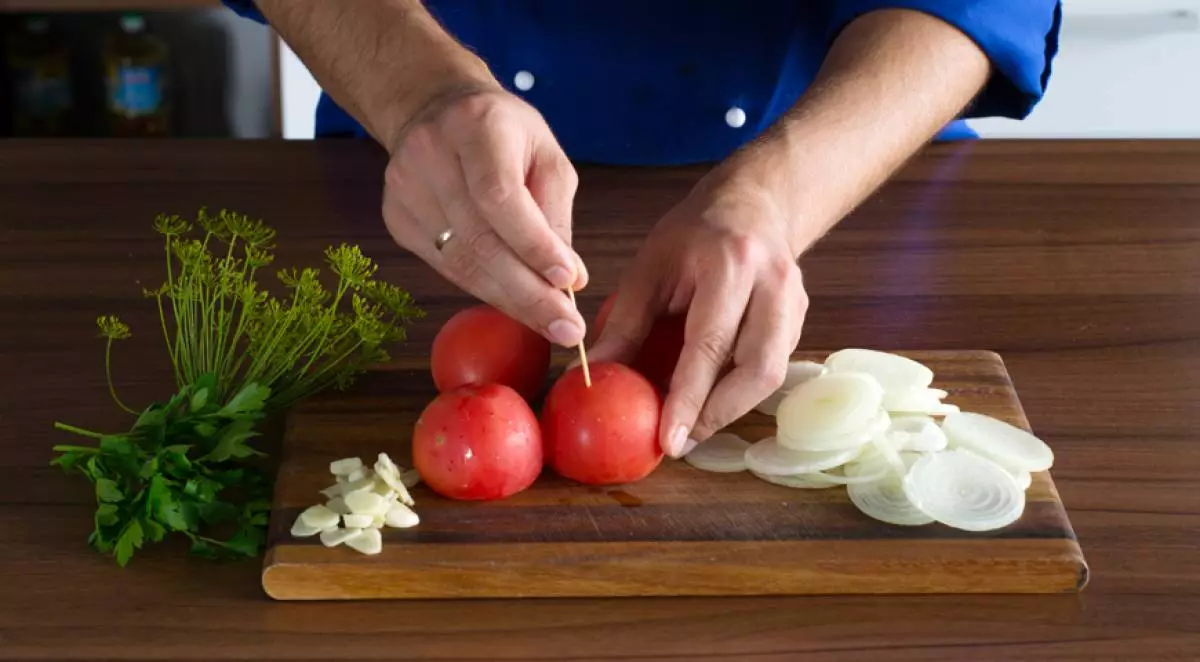 Tomaten zu Jelly, Mantel mat Zahnpick Tomaten