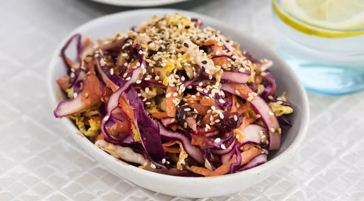 Salad from Red and Beijing Cabbage with Almonds
