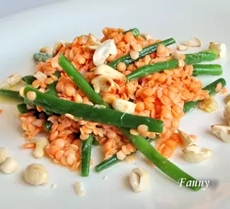 Salade van strookboon en rode linzen, stap voor stap recept met foto's