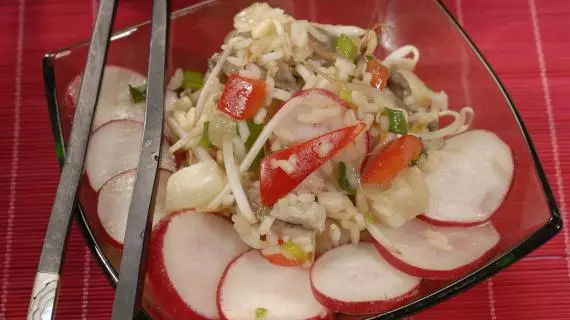 Salad bi rice û şêwazên şêwaza çînî, Recipe Step-by-gav bi wêneyan