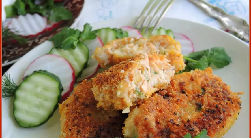 Cutlet de peixe de receita en pan de nogal