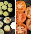 Fry-Aubergine, Zucchini und Tomaten