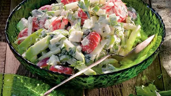 Summer salad with cheese dressing, step-by-step recipe with photos