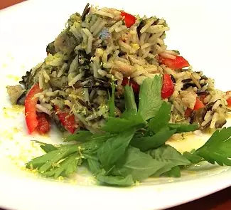 Smoked mackerel with white and wild rice