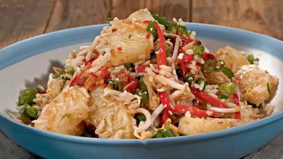 Hot salad with rice, step-by-step recipe with photos