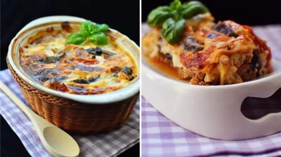 Vertical eggplant casserole (mofuta oa Muka), mohato oa mohato ka mohato ka lifoto