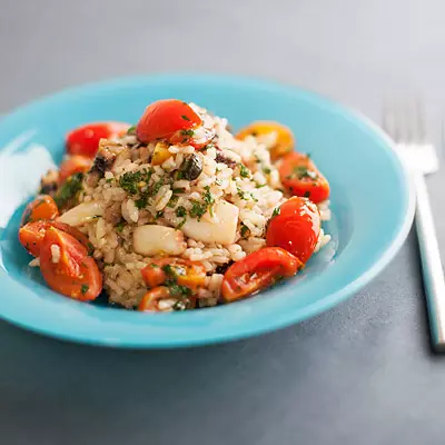 Snabb risotto med skaldjur, steg-för-steg recept med foton