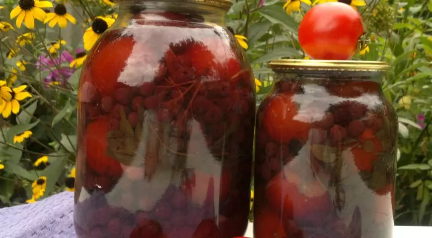 Tomates marinées avec des légumes, Noir Rowan et Mint 3