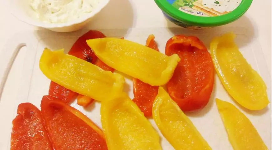 Remove the skin, remove seeds, then cut the bell pepper