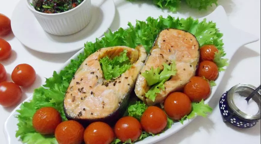 Recipe Cooking Photo: Salmon Baked di bin Salsa de ji Luce Green, Hejmara 7