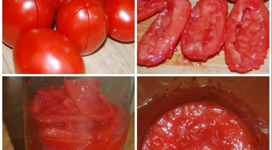 Wepu anụ ahụ na tomato, wepụ mkpụrụ na gride