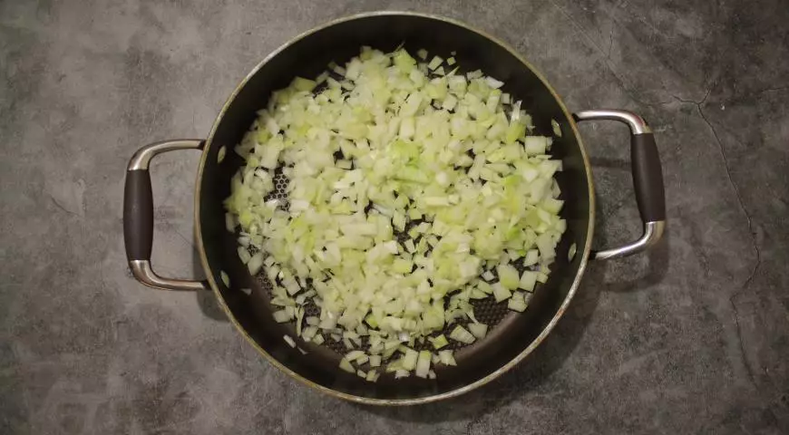 Onions cut cubes and fry slightly