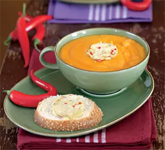 Thick carrot soup with sharp oil