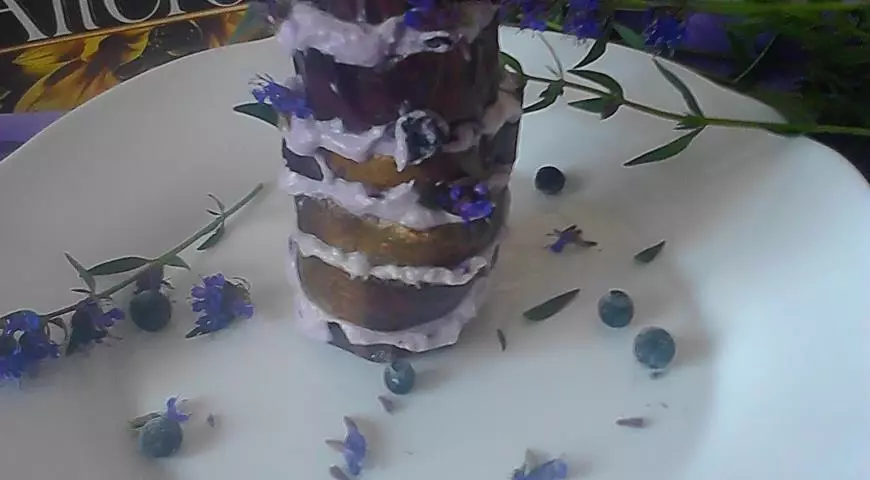 Lubricate eggplants with blueberry ricotta, decorate the colors of Issop