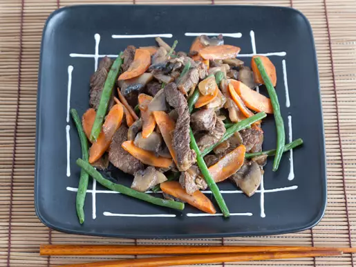 Vegetables with meat and mushrooms in Chinese