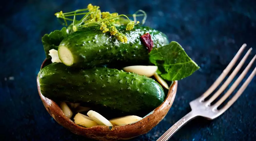 Spicy salted cucumbers with horseradish