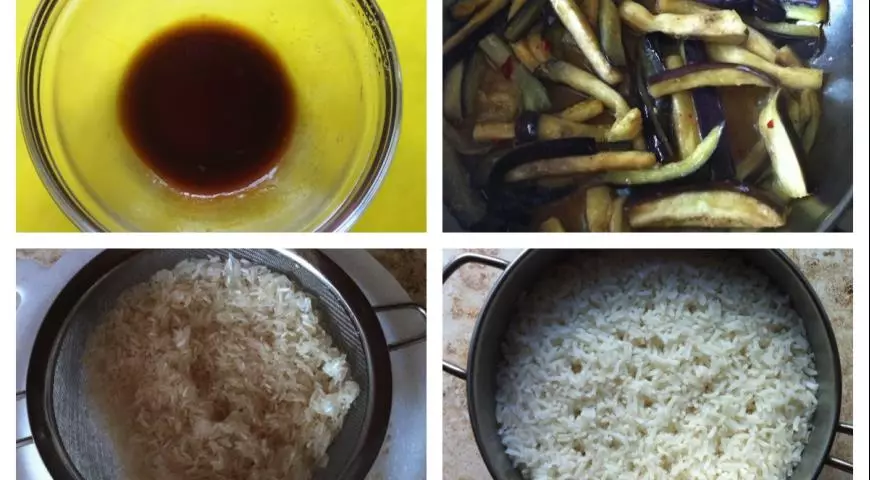 Kuhanje ispunjavanja i dodajte u patlidžane, kuhajte rižu