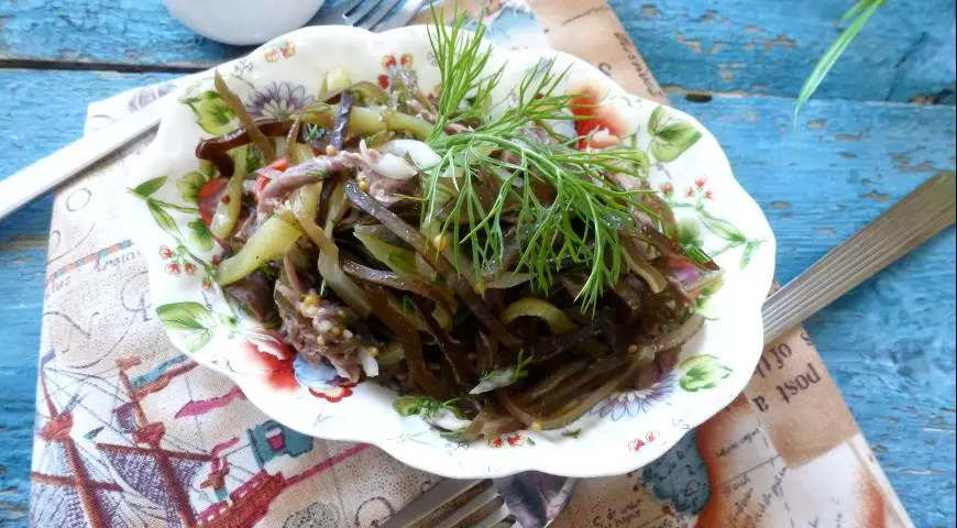 Boiled beef salad and sea cabbage