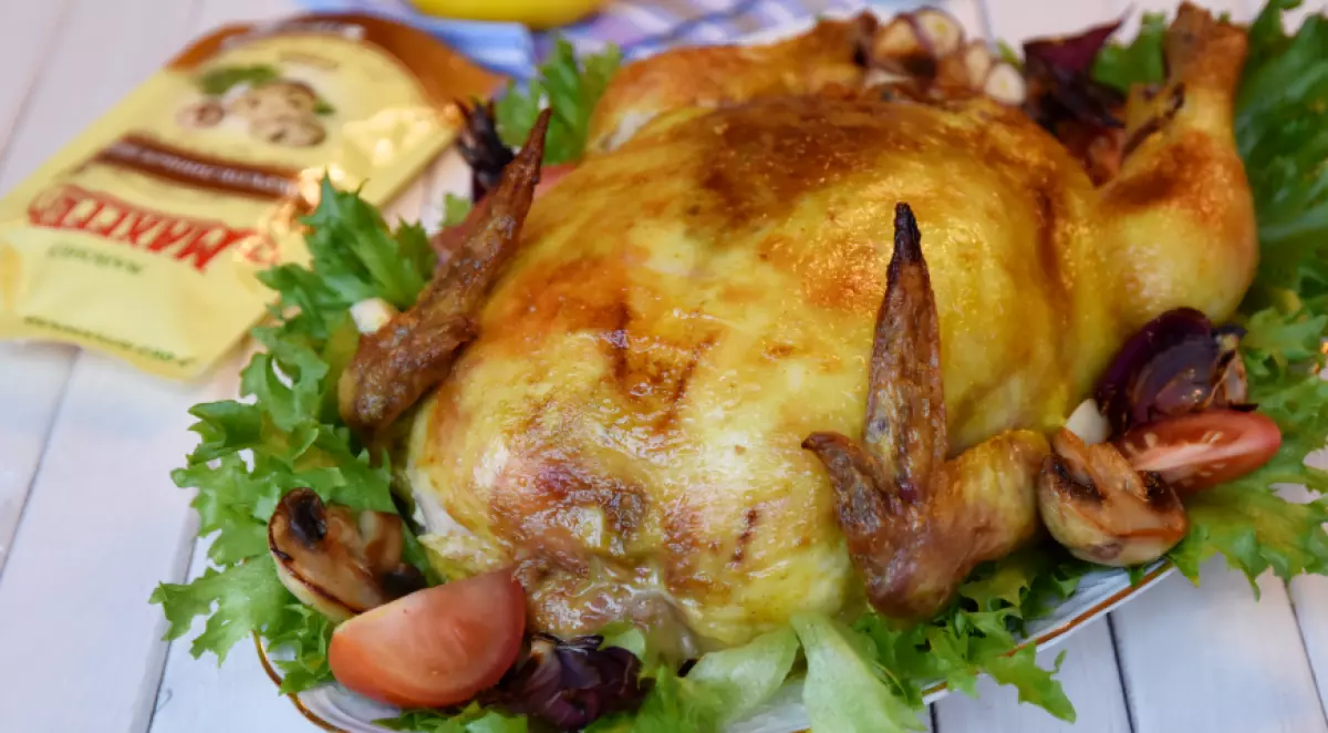 Συνταγή για ψημένο κοτόπουλο γεμισμένο με φαγόπυρο και μανιτάρια