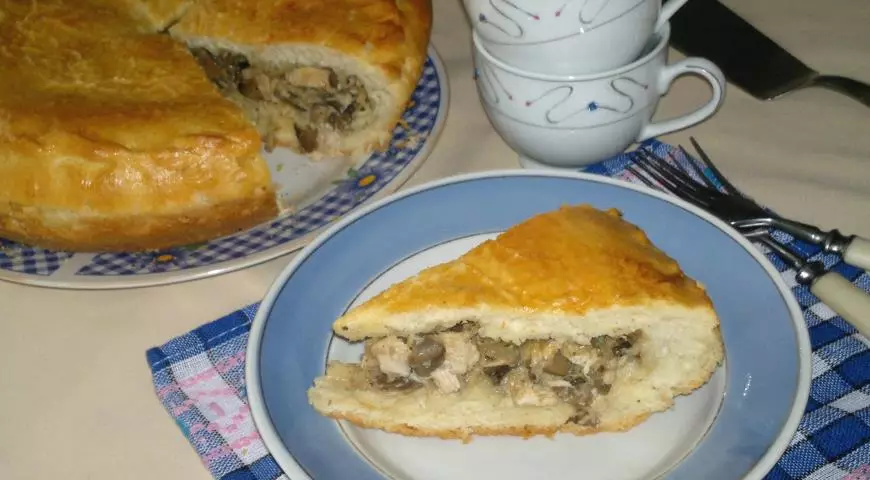 Stock foto gatim recetë: tortë me pulë dhe kërpudha, numri i hapit 20