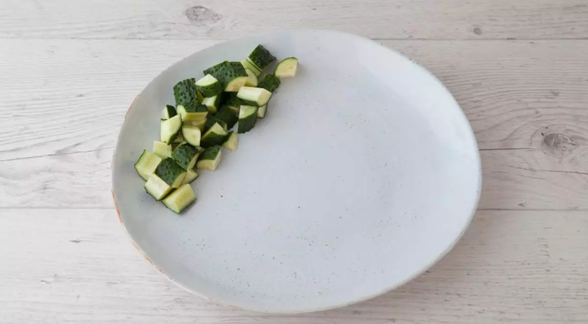 Greek salad with cheese, cut fresh cucumber